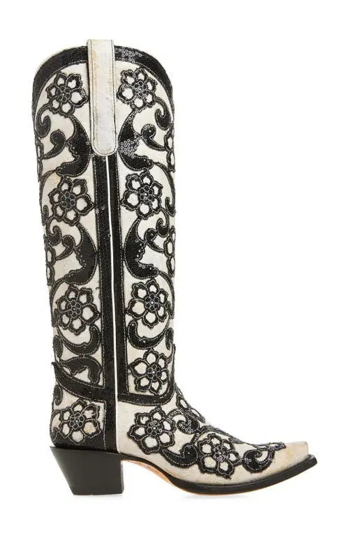 CORRAL Sequin Embellished Western Boots - White/black
