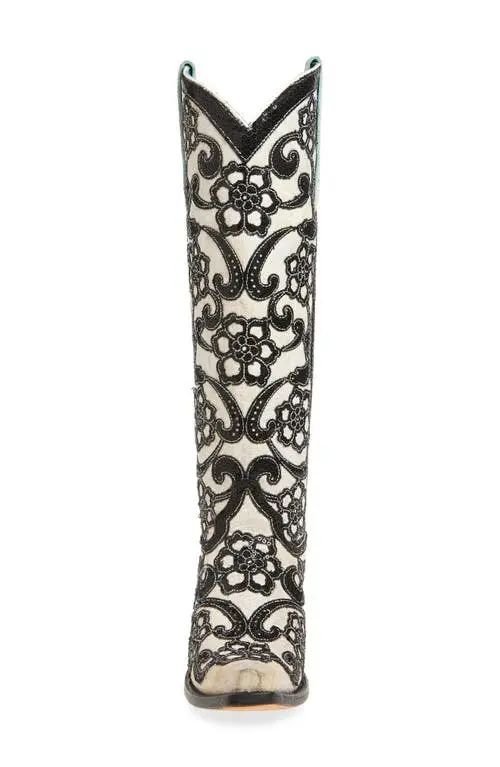 CORRAL Sequin Embellished Western Boots - White/black