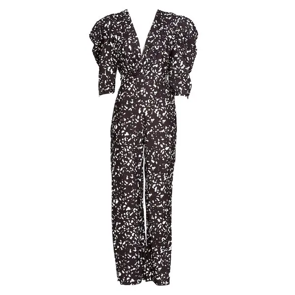 SOHUMAN Aduth Jumpsuit With Puff Sleeves And Abstract Print - Black