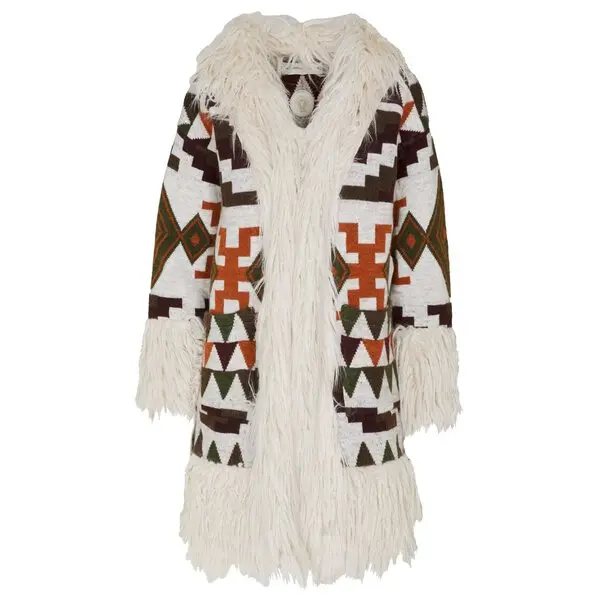 THE EXTREME COLLECTION Ethnic Jacquard Coat With Faux Fur Trim