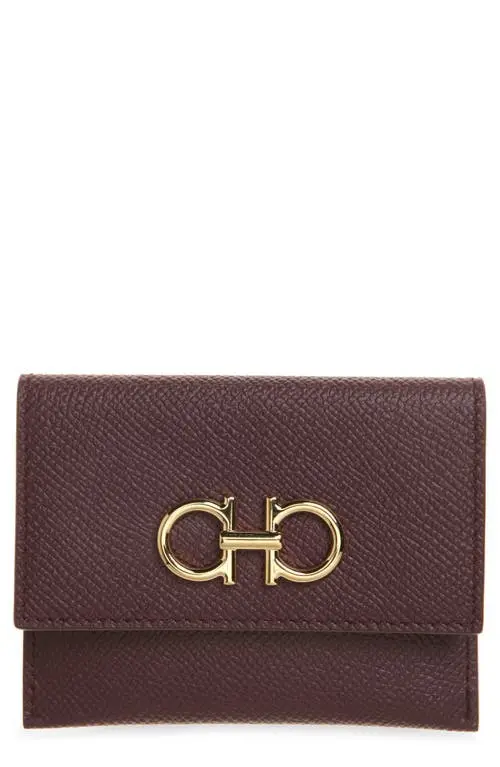 FERRAGAMO Double Gancio Leather Bifold Wallet - Plum