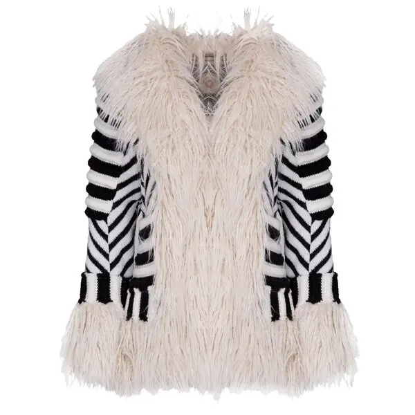 THE EXTREME COLLECTION Eleonore Alpaca Jacquard Short Coat With Faux Fur Trim - Black