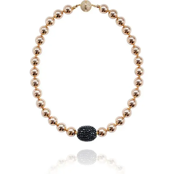 SAULE LABEL Cassia Necklace With Gold Hematite Beads And Crystal Rhinestones - Black Dusk
