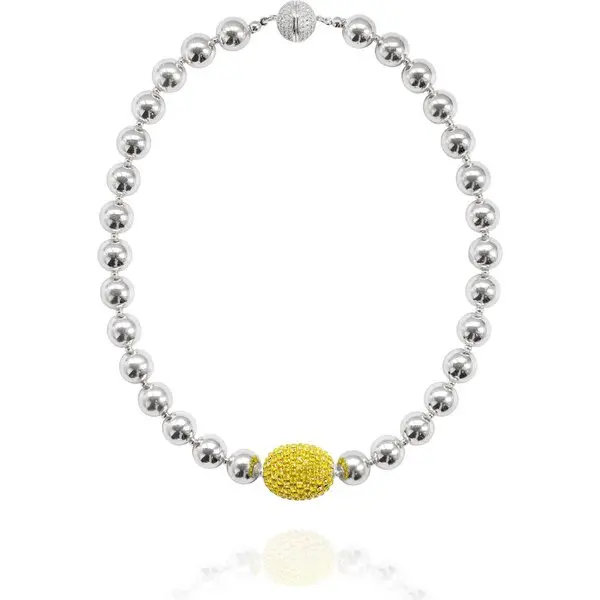 SAULE LABEL Cassia Necklace With Gold Hematite Beads And Crystal Rhinestones - Citrine Flame