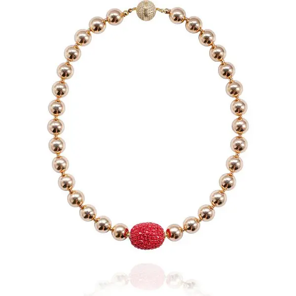 SAULE LABEL Cassia Necklace With Gold Hematite Beads And Crystal Rhinestones - Crimson Bloom