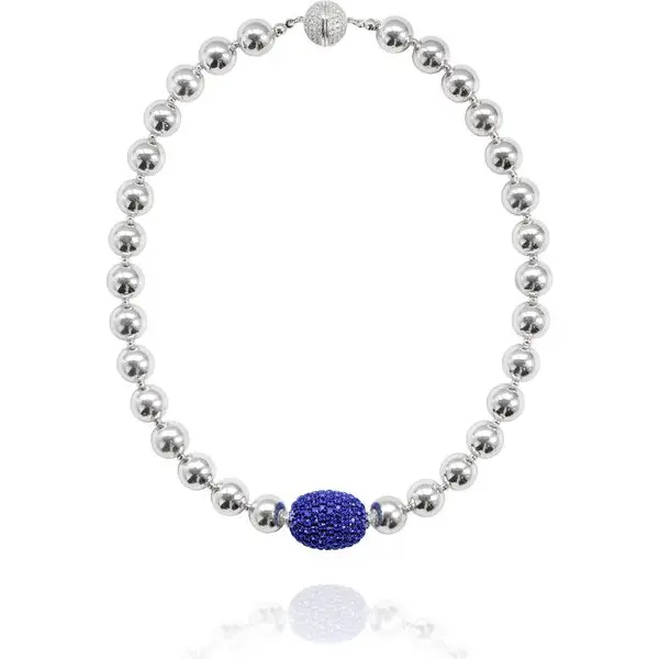 SAULE LABEL Cassia Necklace With Gold Hematite Beads And Crystal Rhinestones - Midnight Blue