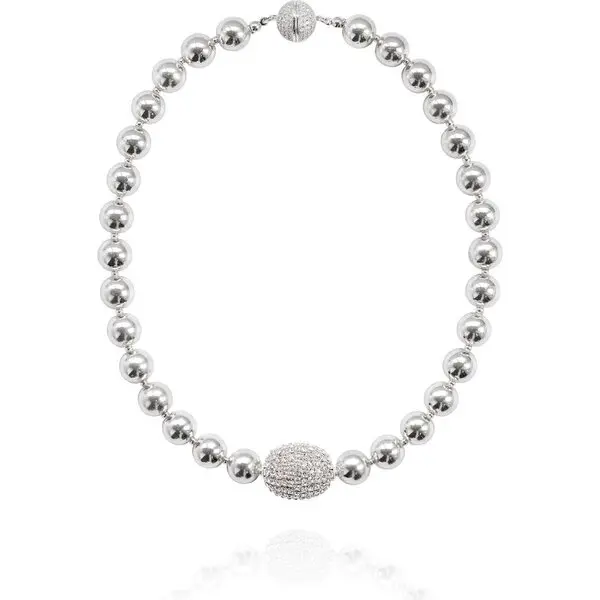 SAULE LABEL Cassia Necklace With Gold Hematite Beads And Crystal Rhinestones - Silver Sheer