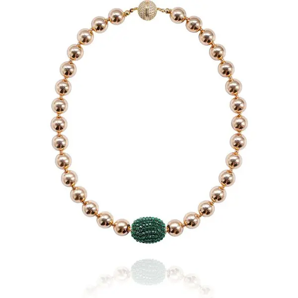 SAULE LABEL Cassia Necklace With Gold Hematite Beads And Crystal Rhinestones - Verdant Glow