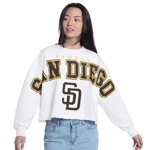 G-III 4HER BY CARL BANKS San Diego Padres Bleachers Cropped Pullover Sweatshirt - White