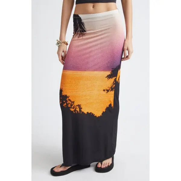 Rabanne Printed Jersey Maxi Skirt - Big Lightening Orange/pi
