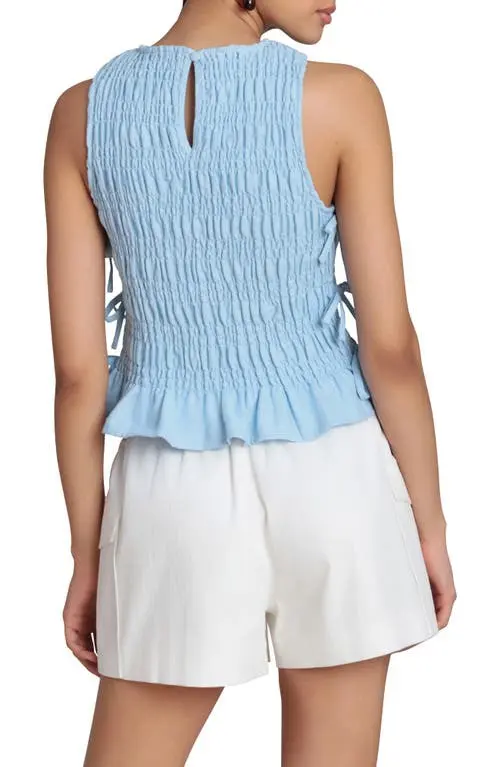 Avec Les Filles Smocked Linen Blend Top