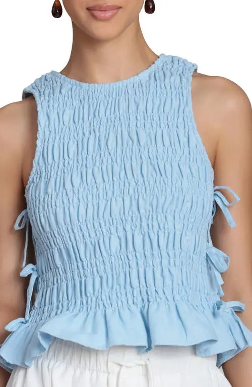 Avec Les Filles Smocked Linen Blend Top