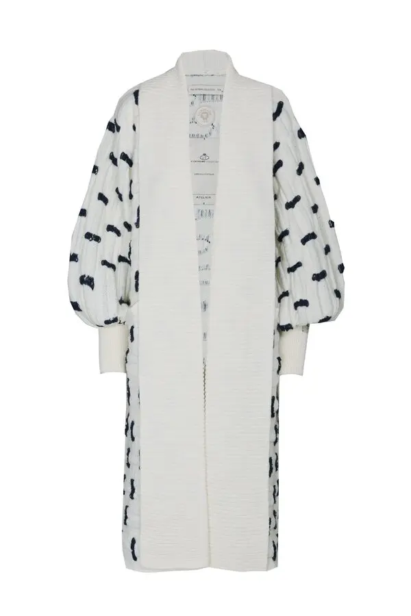 THE EXTREME COLLECTION Textured Aran Knit Long Coat - Blue