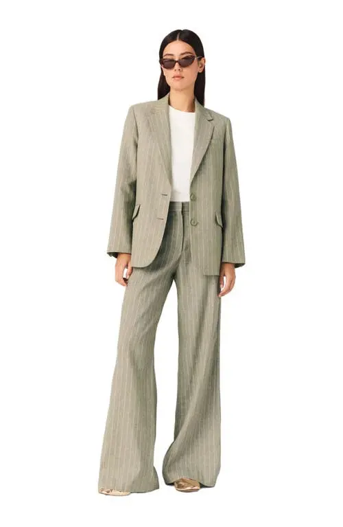 Maje Linen-blend Pinstriped Wide-leg Trousers