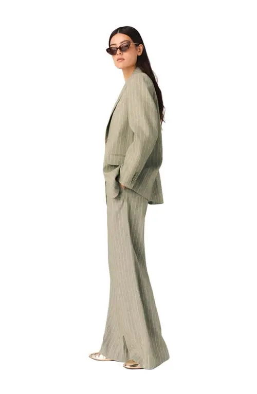 Maje Linen-blend Pinstriped Wide-leg Trousers