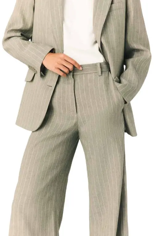 Maje Linen-blend Pinstriped Wide-leg Trousers