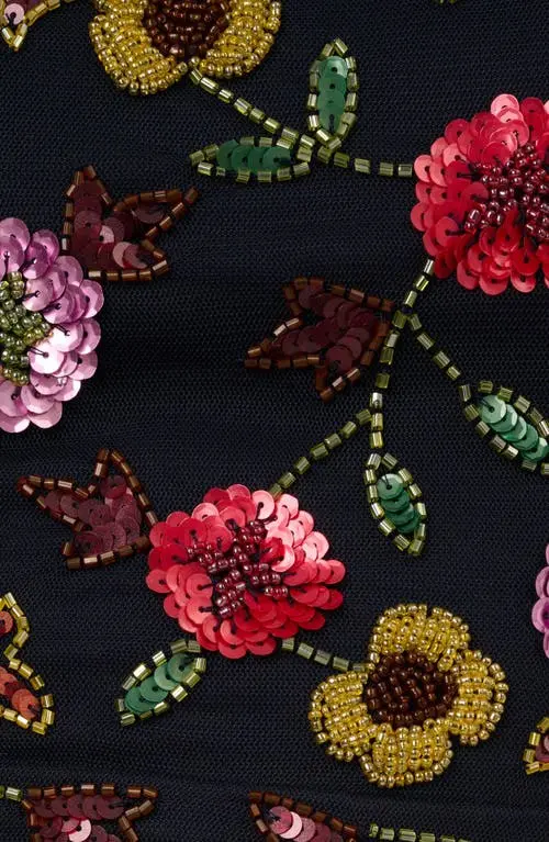 Adrianna Papell Floral Beaded Mesh Cocktail Dress