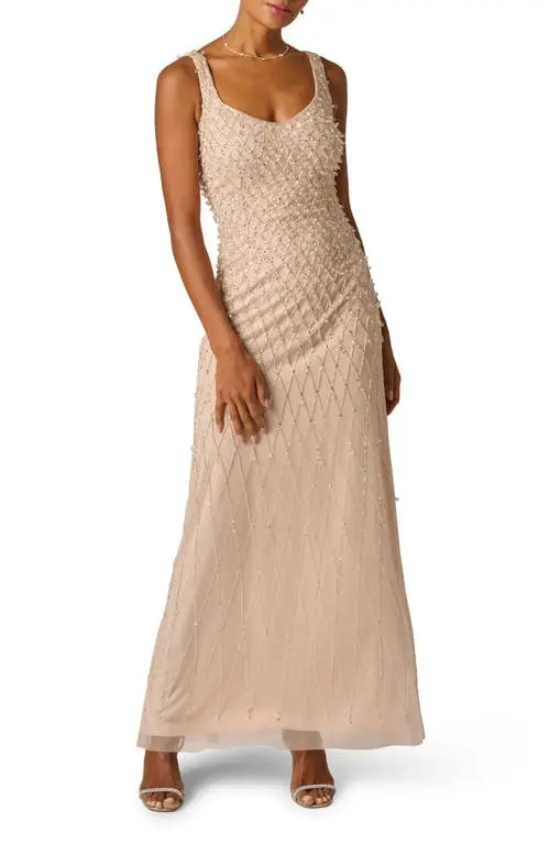 Adrianna Papell Beaded Mesh Evening Gown