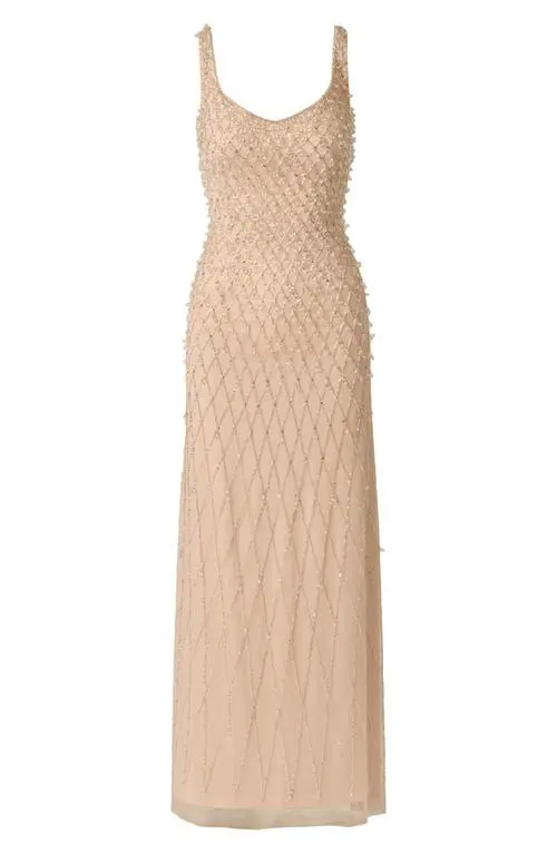 Adrianna Papell Beaded Mesh Evening Gown