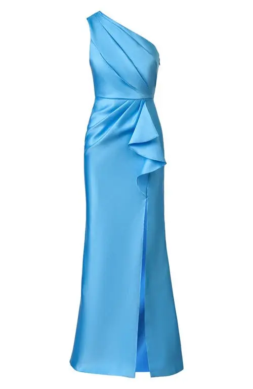 Adrianna Papell One-shoulder Mikado Gown With Ruffled Slit