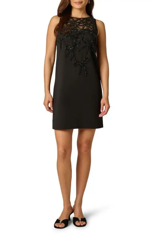 Adrianna Papell Beaded Bow Crepe Shift Dress - Black