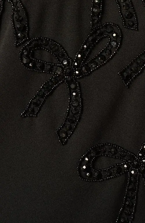 Adrianna Papell Beaded Bow Crepe Shift Dress - Black