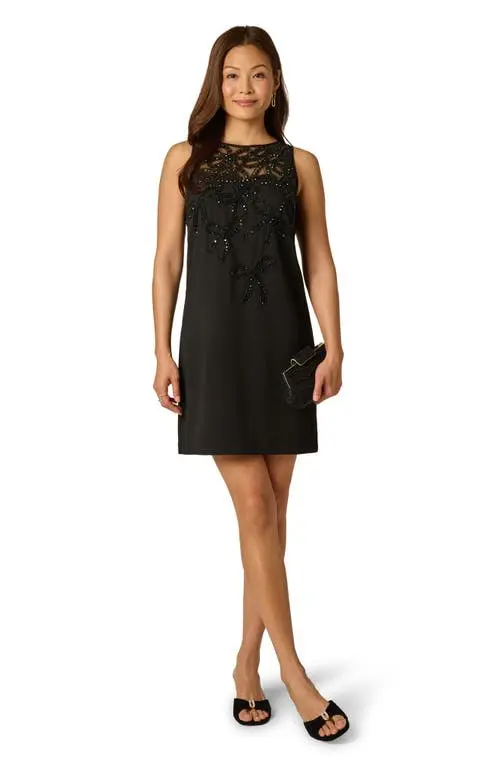 Adrianna Papell Beaded Bow Crepe Shift Dress - Black