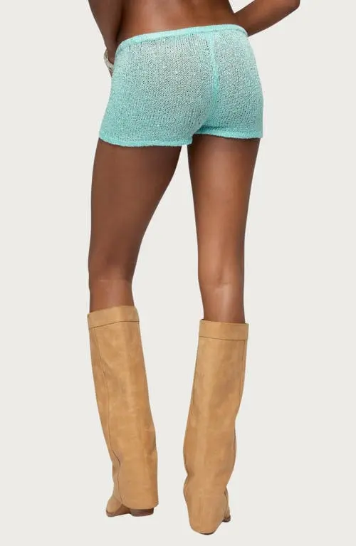 EDIKTED Sequined Knit Micro Shorts With O-ring Detail