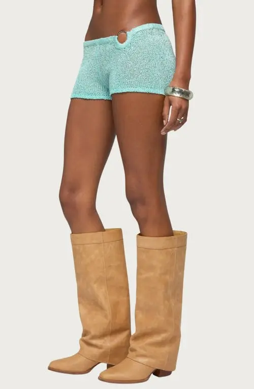 EDIKTED Sequined Knit Micro Shorts With O-ring Detail