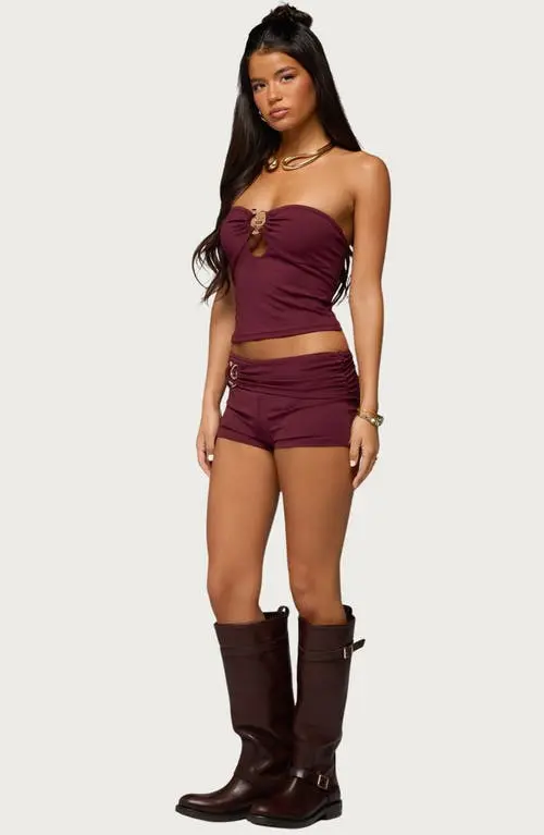 EDIKTED Rusana Swirl Cutout Strapless Top