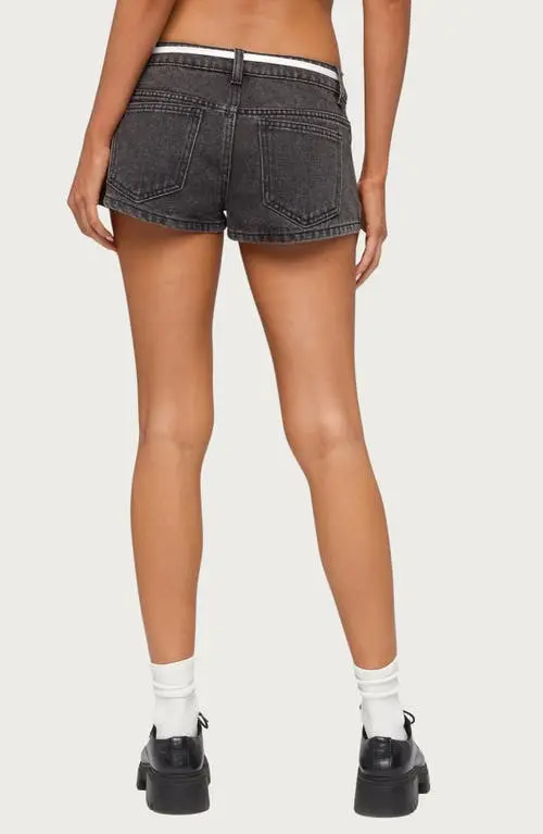 EDIKTED Olesia Tie Belt Denim Shorts - Black-washed