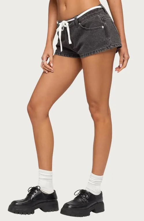 EDIKTED Olesia Tie Belt Denim Shorts - Black-washed