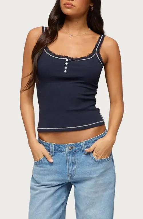 EDIKTED Contrast Stitch Lace Henley Tank