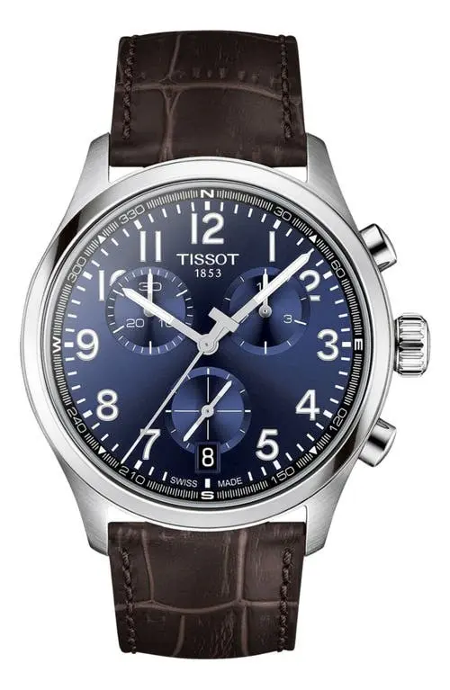 TISSOT Chrono Xl Sport Collection Leather Strap Watch - Blue