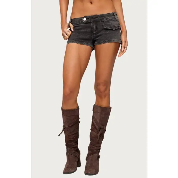 EDIKTED Bryan Denim Micro Shorts - Black-washed