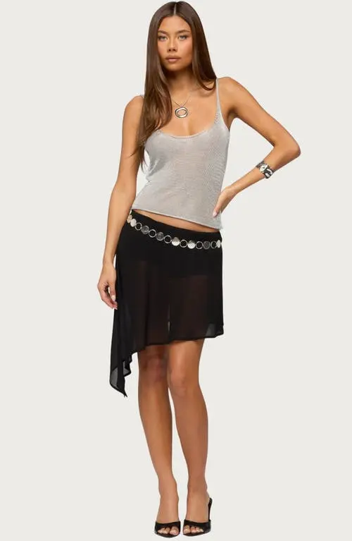 EDIKTED Asymmetric Sheer Chiffon Skirt