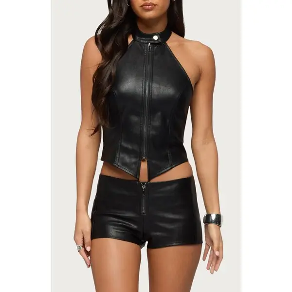 EDIKTED Diana Faux Leather Halter Top
