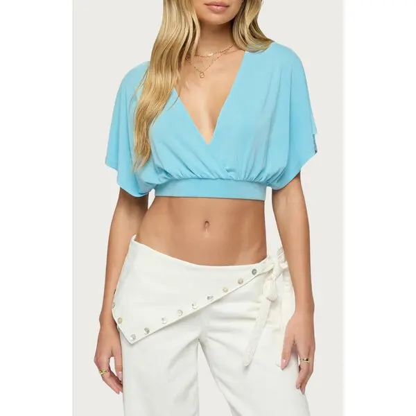 EDIKTED Candela V-neck Crop Top - Light-blue