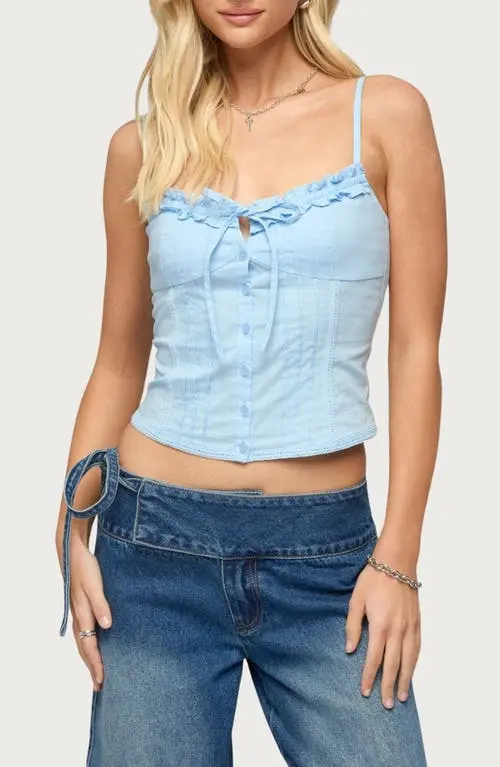 EDIKTED Ruffle Button-up Camisole With Pintuck And Eyelet Details