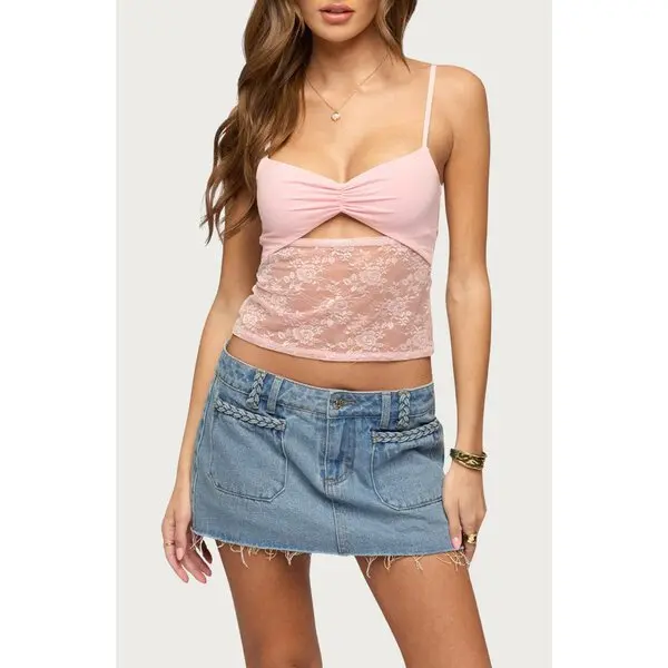 EDIKTED Damarie Sheer Lace Cutout Camisole - Light-pink
