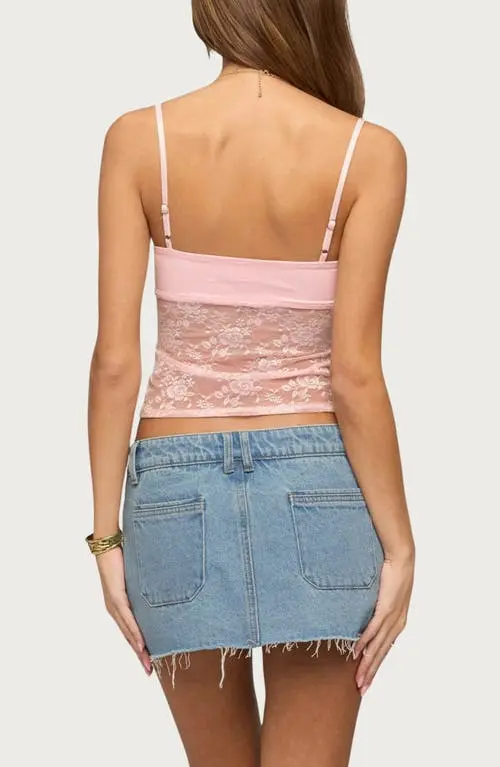 EDIKTED Damarie Sheer Lace Cutout Camisole - Light-pink