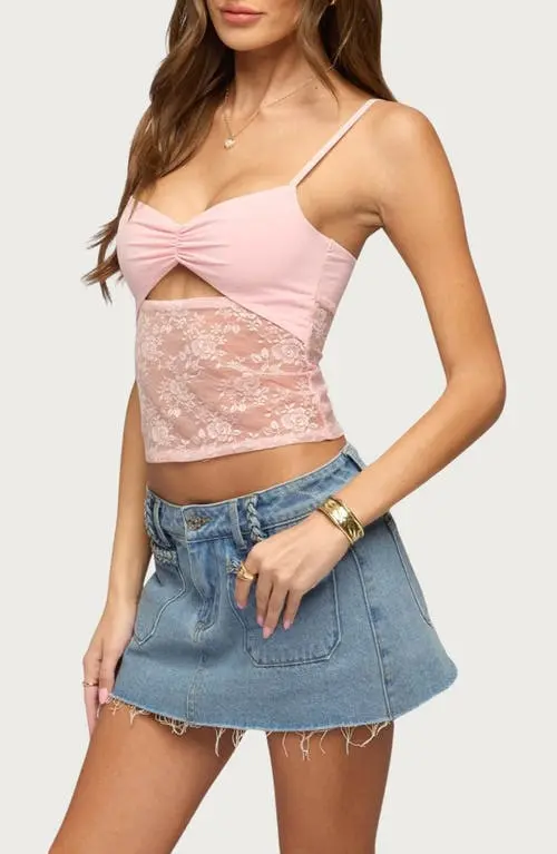 EDIKTED Damarie Sheer Lace Cutout Camisole - Light-pink