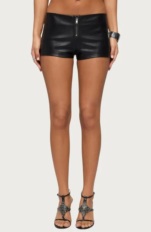 EDIKTED Faux Leather Micro Shorts With Exposed Zipper