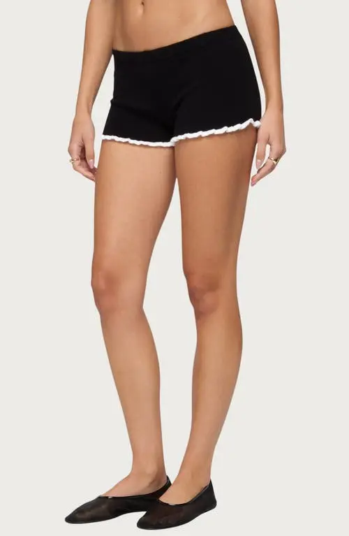 EDIKTED Saffra Contrast Ruffle Knit Micro Shorts