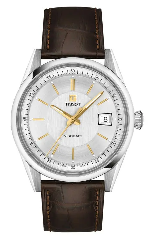 TISSOT Visodate Leather Strap Watch - Silver