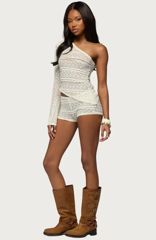 EDIKTED Sheer Lace Micro Shorts With Scalloped Edges