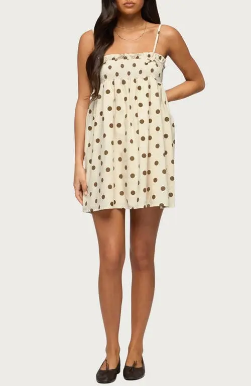 EDIKTED Polka Dot Square Neck Minidress - Cream