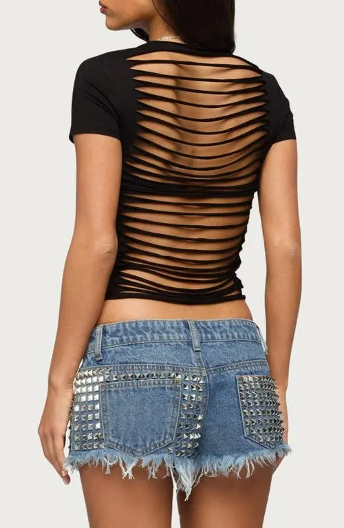 EDIKTED Izabella Shredded Back T-shirt