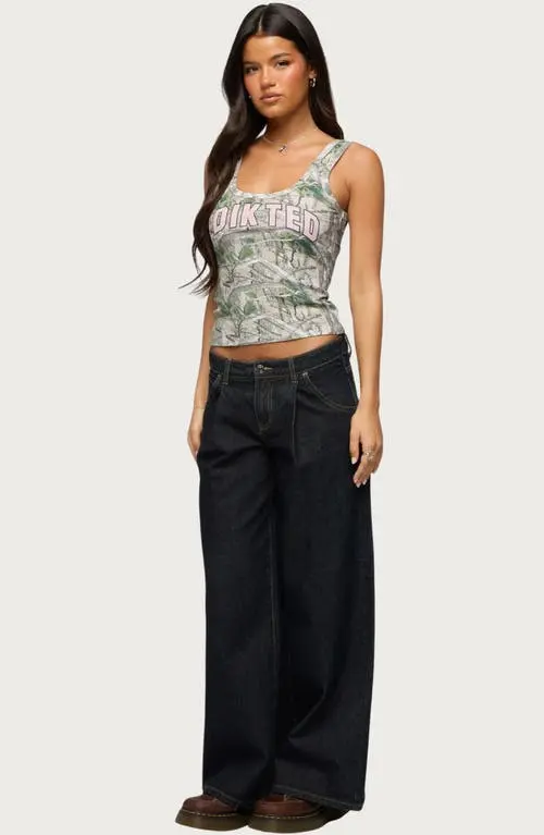 EDIKTED Ribbed Camouflage Print Cropped Tank Top