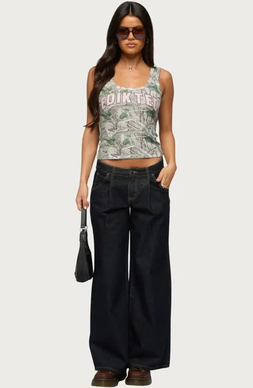 EDIKTED Ribbed Camouflage Print Cropped Tank Top